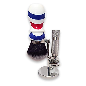 Haircut & Shave Co. Proven Synthetic Shaving Brush 24mm Extra Dense Knot And 54mm Loft - Fast Drying Pre-Shave Brush (Barber Pole)