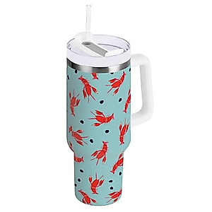 Caikeny Insulated Tumblers with Lid and Straw Brown Red Crayfish 40 oz Reusable Stainless Steel Cup Summer Water Bottle Coffee Travel Tumbler Mug for Women Men