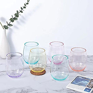 KOXIN-KARLU Classic 18-ounce Acrylic Stemless Wine Glasses, Unbreakable Mixed Drinkware Plastic Tumbler, set of 6 Mutlicolor