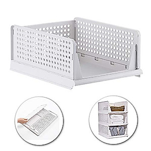 Ygapuzi 4Pack Stackable Clothes Storage Basket Organizer Sliding Cabinet Drawer Shelf DIY Divider Separator Desktop Container for Wardrobe Cupboard Kitchen Bathroom Office (White)