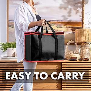 Carrywell |Not Made In China| Insulated Food Delivery and Catering Bag, Reusable Grocery Carrier,Thermal Insulation Tote for Hot and Cold Food, Pizza, Uber Eats and Doordash(1, Black w/Red Trim, XL)