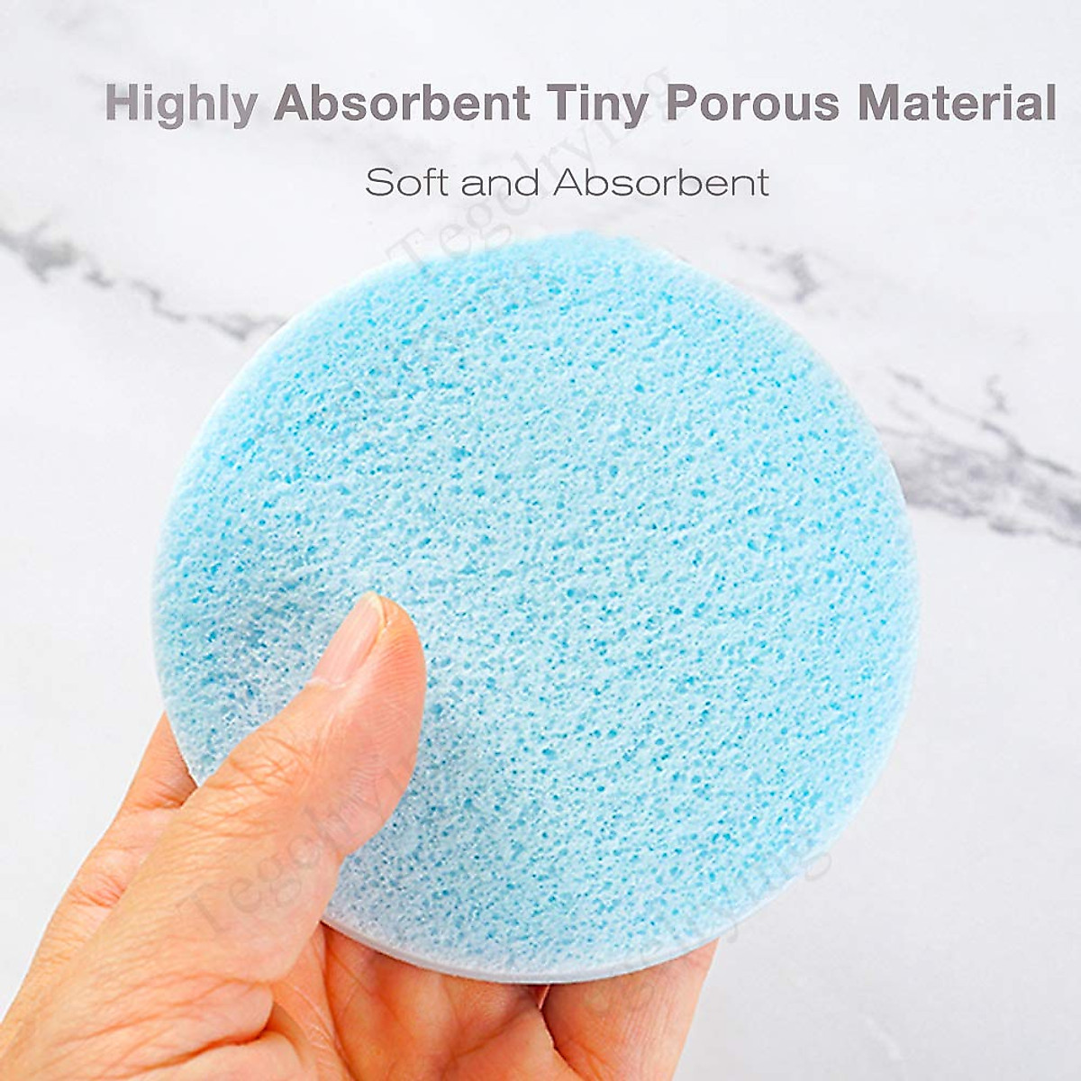 Facial Sponge Compressed,60 Pcs PVA Professional Makeup Removal Wash Round Face Sponges Spa Pads Exfoliating Cleansing for Women,Blue