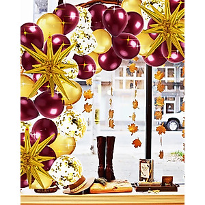 Burgundy Gold Balloons/Fall Balloons/Burgundy Gold Graduation Decorations 2024/Fall Bridal Shower Decorations Fall Birthday Decorations//Star Balloons 45pcs Maroon Gold
