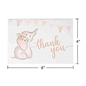 GSM Brands Thank You Cards for Baby Shower with Girl Theme - 20 Cards with Envelopes (4 inch x 6 inch)