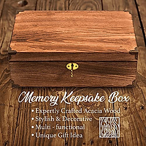 Burned Storage Keepsake Box with key locking - Wooden Storage Box with Chamois Leather Lining - Large Gift Box with Hinged Lid - Wood Decorative Storage Box with Lid (Burned)