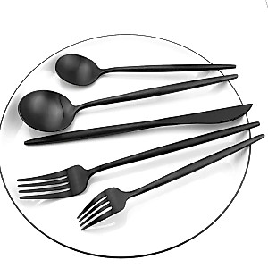Gugrida Black Flatware, Royal 5 Piece Luxury Matte Finish 18/10 Stainless Steel Tableware Sets for 1 Including Forks Spoons Knives, Camping Silverware Travel Utensils Set Cutlery (Black)