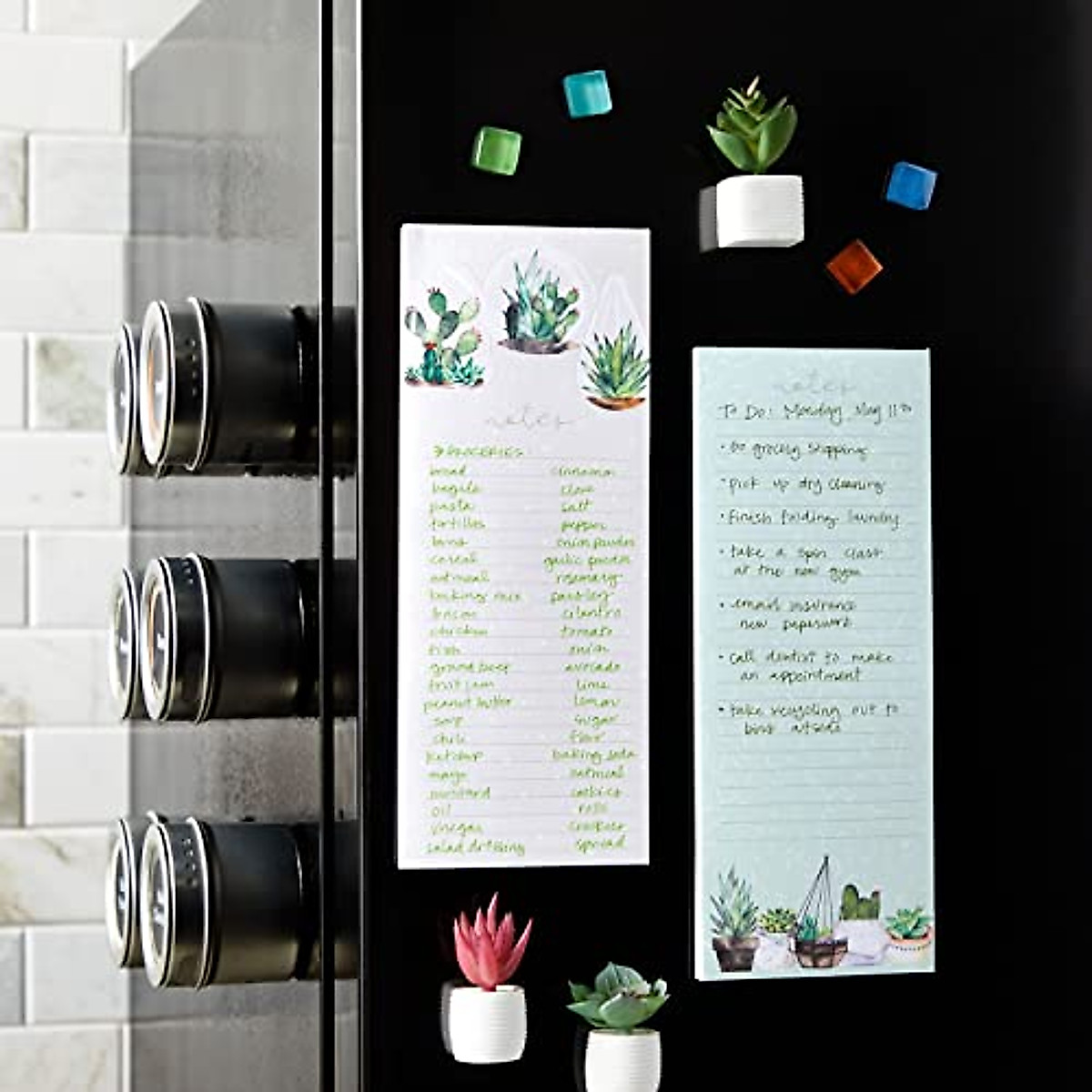 12-Pack Succulent Magnetic Notepads for Refrigerator for Grocery Shopping Lists, To Do Lists, Appointment Reminders, Daily Task Organization, Full Magnetic Back for Locker, Filing Cabinet (3.5x9 in)