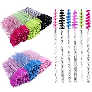 300Pcs Disposable Eyelash Mascara Brushes for Eye Lashes Extension Eyebrow and Makeup for Eye Lash Extension, Eyebrow and Makeup Crystal 6 Colors(Colorful)