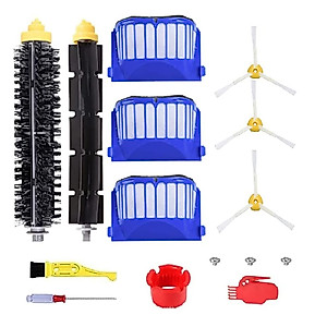 Replacement parts Compatible for iRobot Roomba 675 677 671 655 645 Robotics,Filter,Side Brush,Bristle and Flexible Beater Brush, Cleaning Tool and Screw