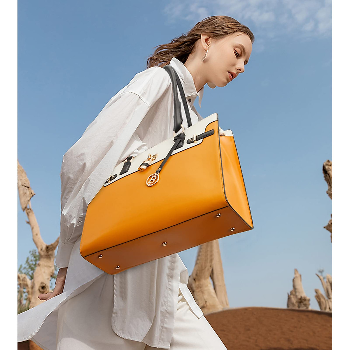 BOSTANTEN Briefcase for Women 15.6 inch Leather Laptop Bag Vintage Slim Lawyer Business Bag Stylish Work Purse