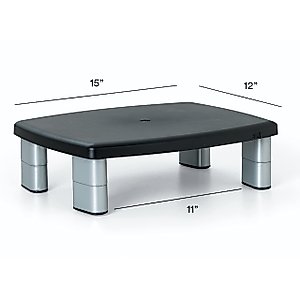 3M Adjustable Monitor Stand Riser, Three Leg Segments Simply Adjust Height, Sturdy Platform Holds Up to 80 lbs for Monitors, Laptops, and Printers, Space for Storage Underneath, Silver/Black (MS80B)