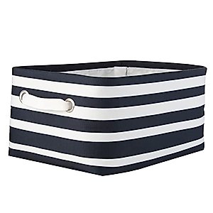 Hudson 43 Canvas Storage Basket Organizer | Fabric Rectangular Basket with Handles for Toys, Linen Closet, Clothes | Ideal Cube Storage Bin for Shelves, Black and White Striped