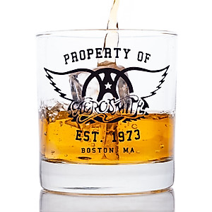 PROPERTY OF AEROSMITH Printed Whiskey Glass - Officially Licensed, Premium Quality, Handcrafted Glassware, 11oz. Rocks Glass - Perfect Collectible Gift for Rock Music Fans & Aerosmith Enthusiasts