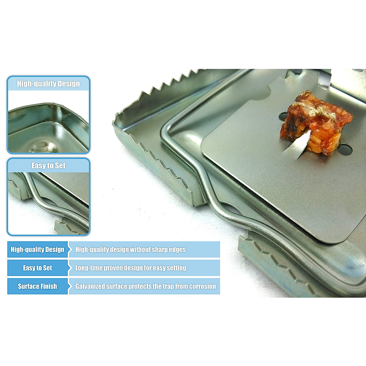 made2catch Pack of 2 Classic Metal Rat Traps Fully Galvanized - Rat Traps That Work - Strong and Humane Snap Rat Trap - Reusable Rat Trap - 2 Traps