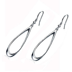 Sterling Silver Dangle Earrings, White Gold Plated Teardrop Silver Drop Earring for Women