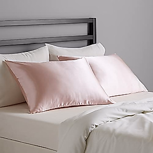 Amazon Basics 100% Polyester Satin Pillowcases for Hair and Skin, Envelope Closure - Blush, Standard, Pack of 2, 26"L x 20"W