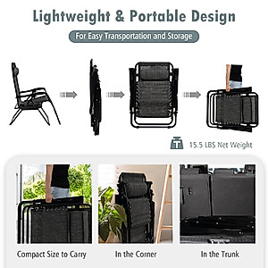 Tangkula Zero Gravity Chair, Folding Patio Lounge Chair Adjustable Outdoor Recliner with Cup Holder, Wide Armrest for Patio Garden Poolside Outdoor Yard Beach, Support 350 lbs (1, Grey)