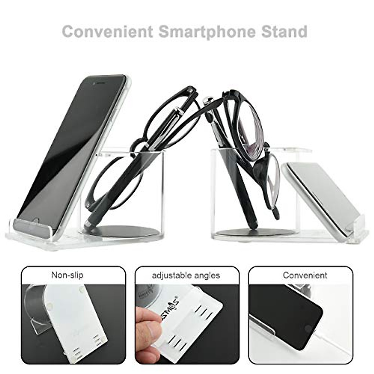 CM Multifuntion Eyeglass Holder Smart Phone Holder Glasses Cellphone Holding Acrylic Stand Desktop Organizer for Home Office Desktop Decoration Decor