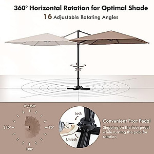 Tangkula 9.5 FT Cantilever Patio Umbrella, Outdoor Square Offset Umbrella with 360°Rotation, Heavy Duty Patio Hanging Umbrella with Cross Base for Garden Deck Pool Backyard (Tan)