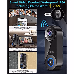 sectelli 2023 Enhanced Doorbell Camera Wireless, Support WiFi at 5GHz Mixed with 2.4GHz, Support Link to Alexa Speaker, 1080P Video, 2-Way Audio,Battery Powered,Smart Video Doorbell