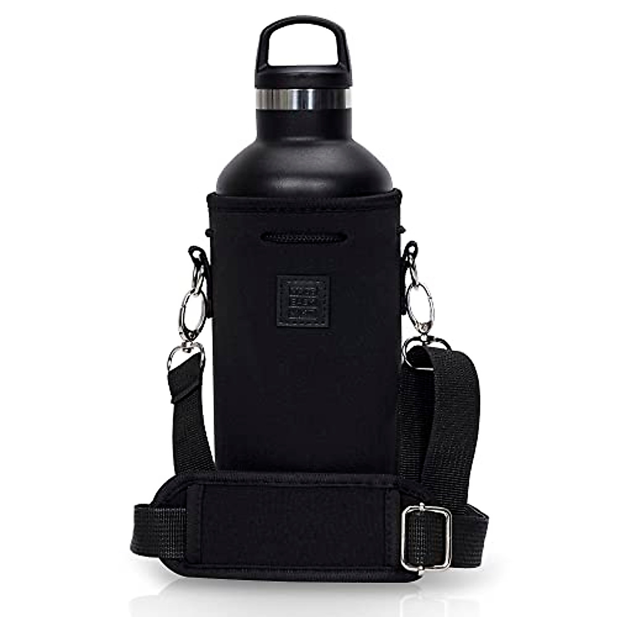 Made Easy Kit Neoprene Water Bottle Carrier Holder with Adjustable Shoulder Strap for Insulating & Carrying Water Container Canteen Flask Available in 5 Sizes (Black, L (32oz / 1.5L))