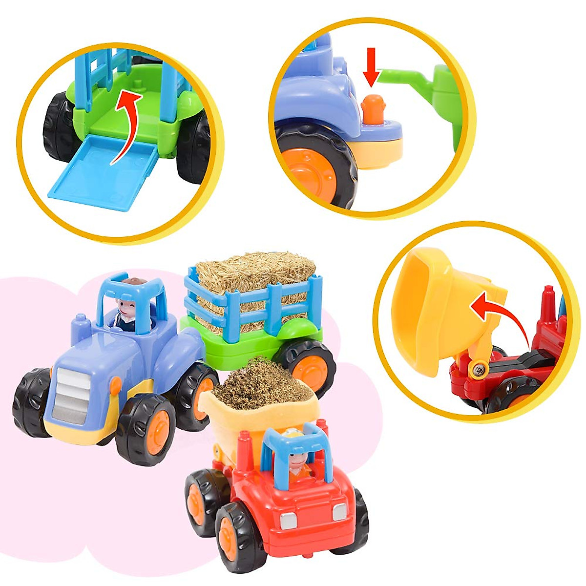 Baby Toy Car Toddler Early Education Construction Vehicles Toys Push and Go Friction Powered Cars Set Tractor Bulldozer Dumper Cement Mixer Engineering Vehicles for 18 Months and Above Boys Girls
