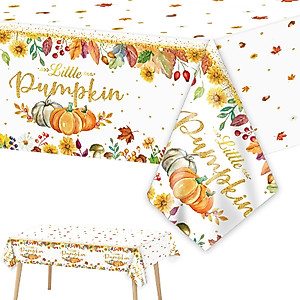 3 Pack Little Pumpkin Tablecloths Fall Theme Baby Shower Party Decorations for Boy Girl Gender Reveal Party Supplies Autumn Table Covers Thanksgiving Pumpkin Party Favors Table Decor 54 x 108 Inch