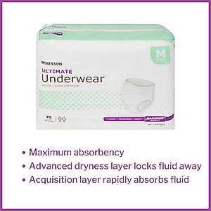 McKesson Ultimate Underwear, Incontinence, Maximum Absorbency, Medium, 20 Count