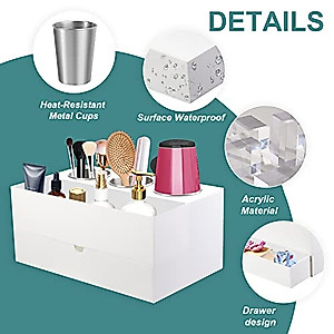 Hair Tool Organizer Acrylic Blow Dryer Holder,Hair Product Organizer, Hair Dryer Holder Bathroom Countertop Drawer Organizer Trays For Hair Styling Tools,Curling Iron,Blow Dryer,Straightener,White