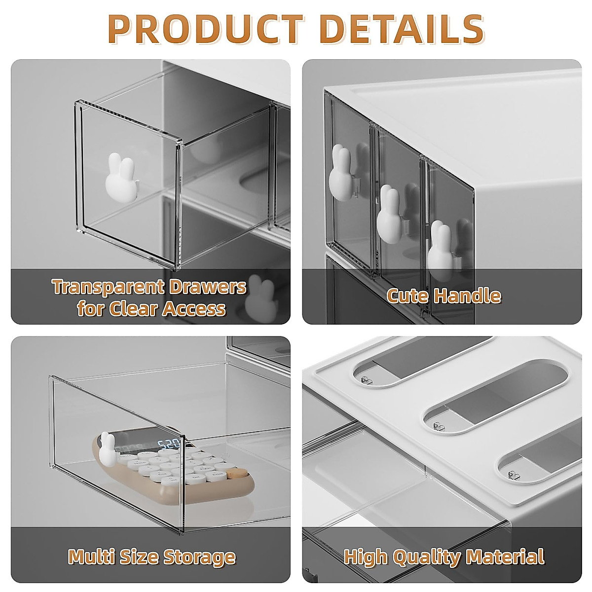 Marbrasse Desk Organizer with 6 Drawers, 3 Tier Stackable Storage Drawers Plastic Makeup Storage, Office Organizers and Storage, Desk Storage Box for Office, School, Home