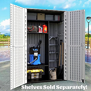 ADDOK Vertical Outdoor Storage Cabinet,HDEP Storage Shed Weather Resistance,Outdoor Storage for Long-Handle Tool,Lawnmower, Garden Accessories,Patio/Balcony 52 Cu.ft(White)