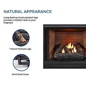 HearthSense VFL24T Dual Fuel Ventless Fireplace Logs Set with Thermostat, Use with Natural Gas or Liquid Propane, 32000 BTU, Heats up to 1100 Sq. Ft, Brown, 24 Inches