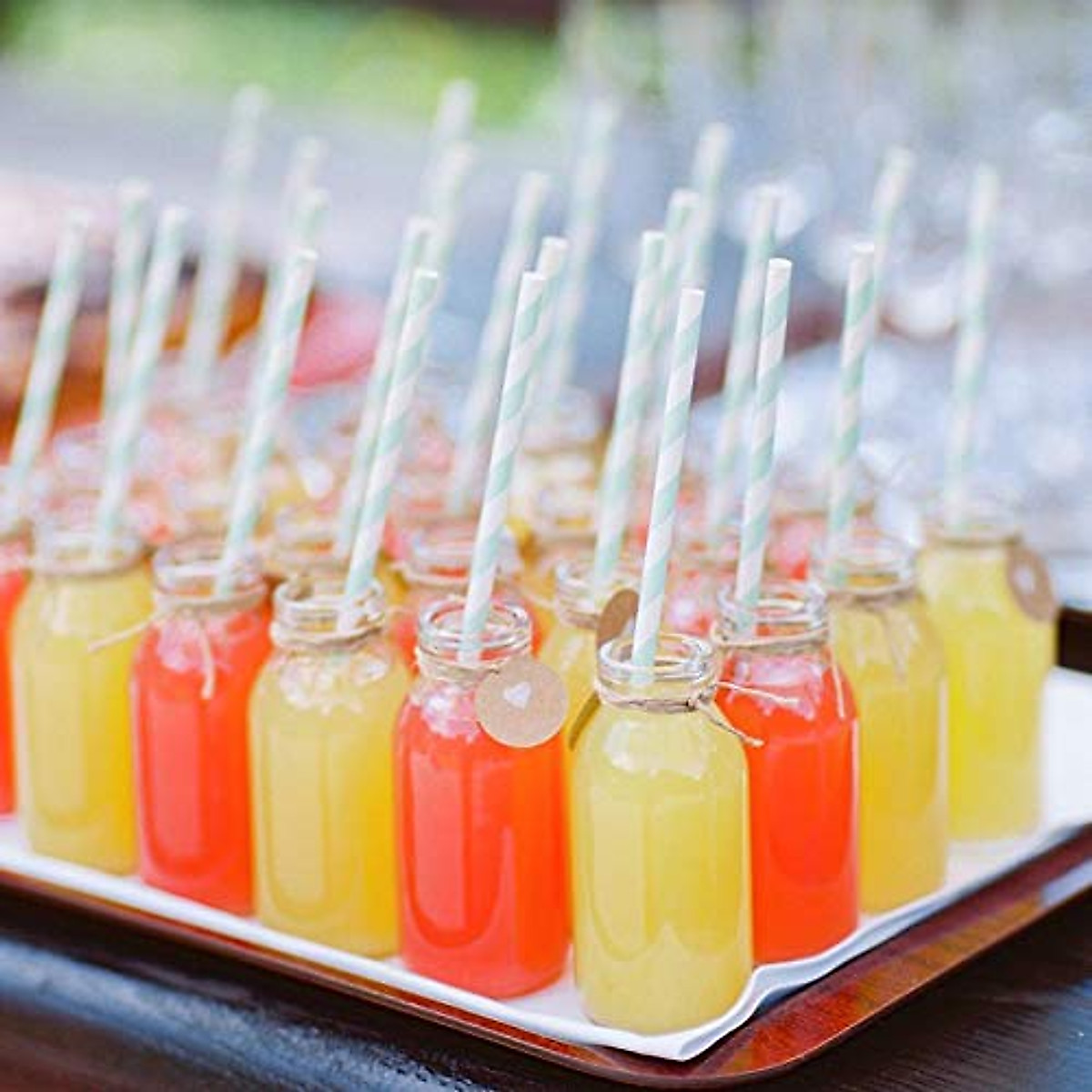 ALINK Biodegradable Light Blue White Paper Straws, Pack of 100 Party Straws for Juice, Cocktail, Smoothies, Birthday, Wedding, Bridal/Baby Shower and Christmas Decorations Supplies