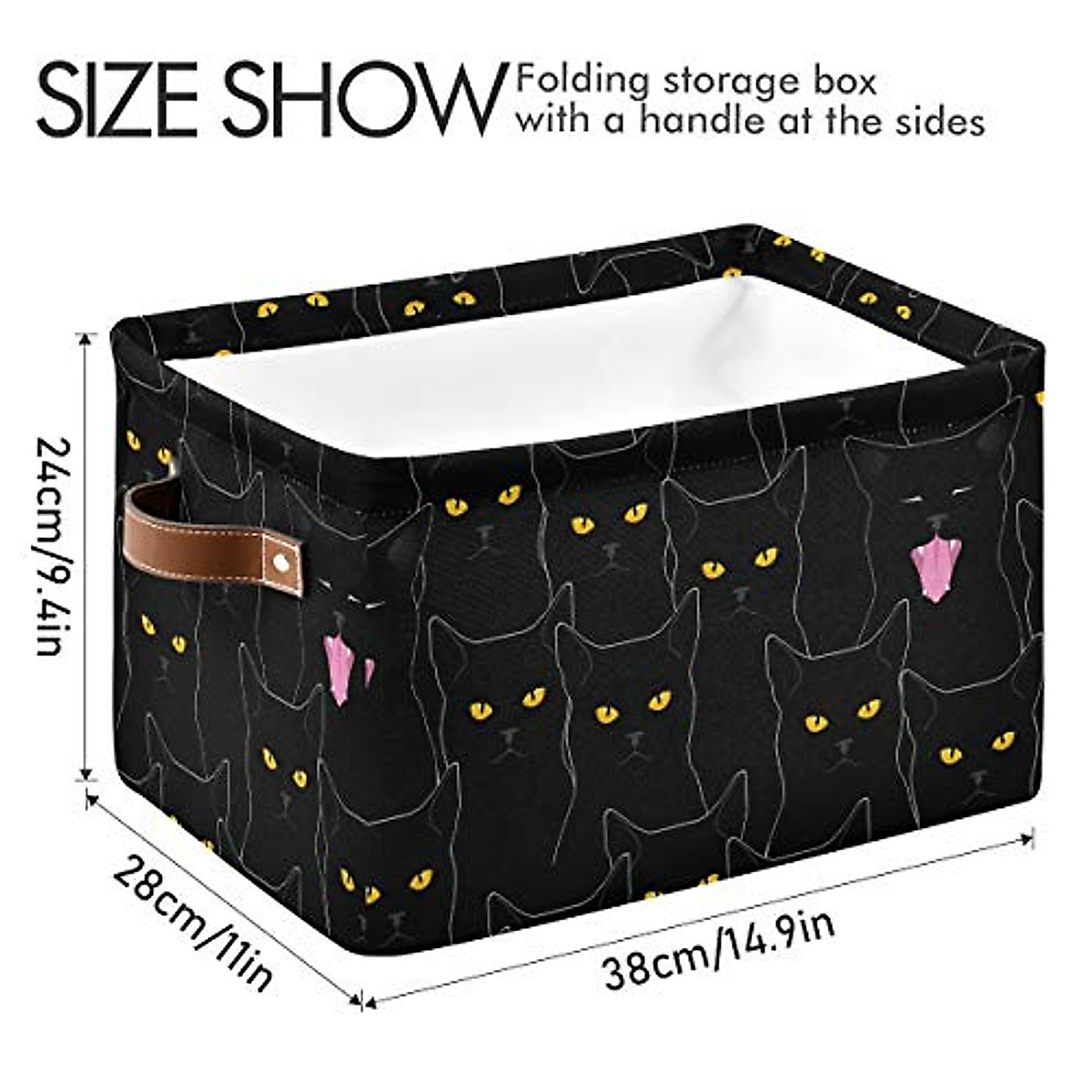 Rectangular Storage Bin Cute Black Cats Basket with Handles - Organizer Bin for Toys, Books, Laundry Basket for Kids/Pets, Playroom