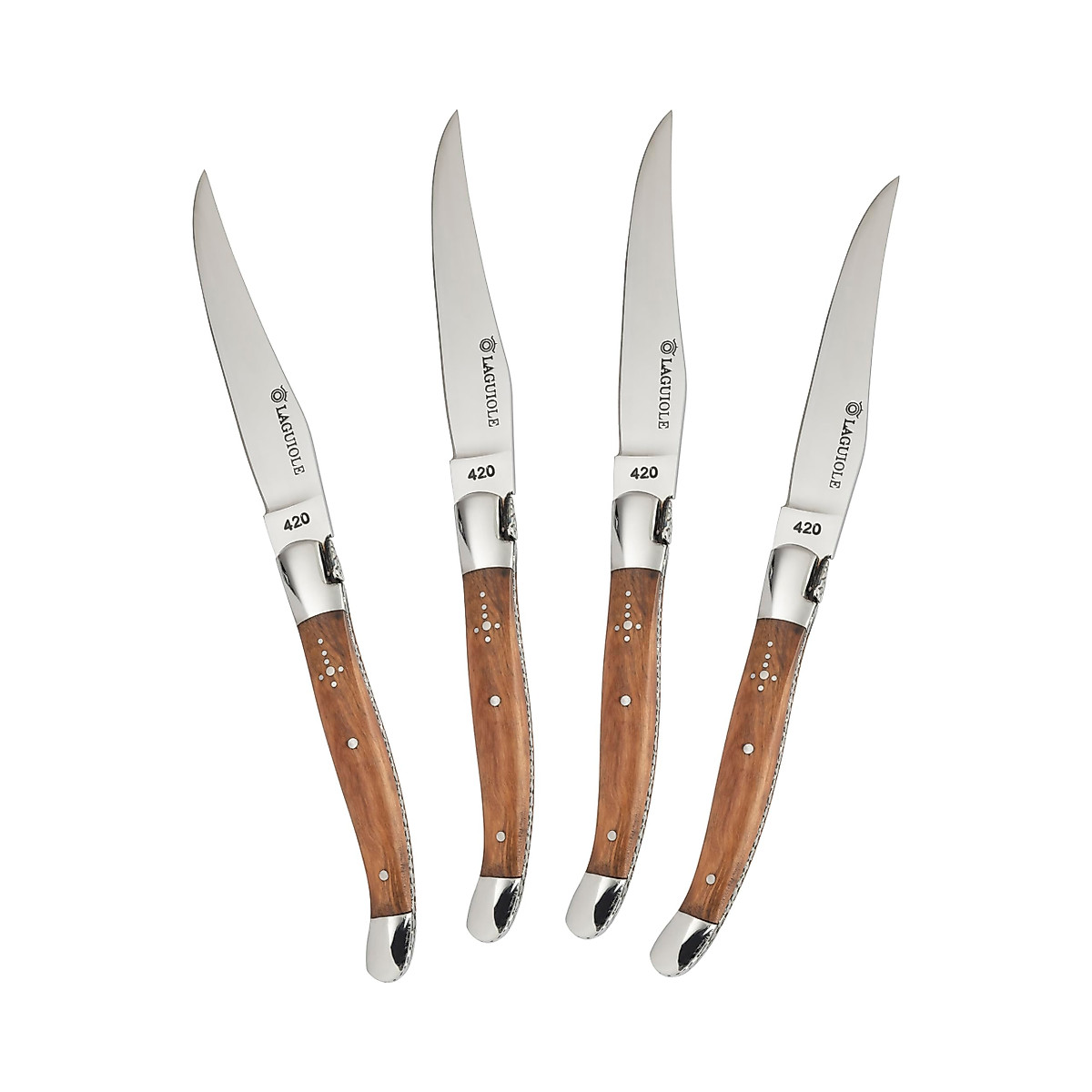 AU NAIN Laguiole Set of 4 Solid Stainless Steel Steak Knives (Olive Wood Handles) – Silverware Set – Laguiole Knives – Steak Knives – 4 Steak Knife Set – Cutlery Set For 4 - Dinner Knives