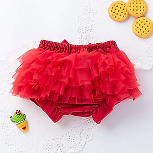 Lucky-BB Baby Girls'Tutu Bloomers Newborn Toddler Cotton Tulle Ruffle Diaper Covers with Bow Red, L-6-12 months