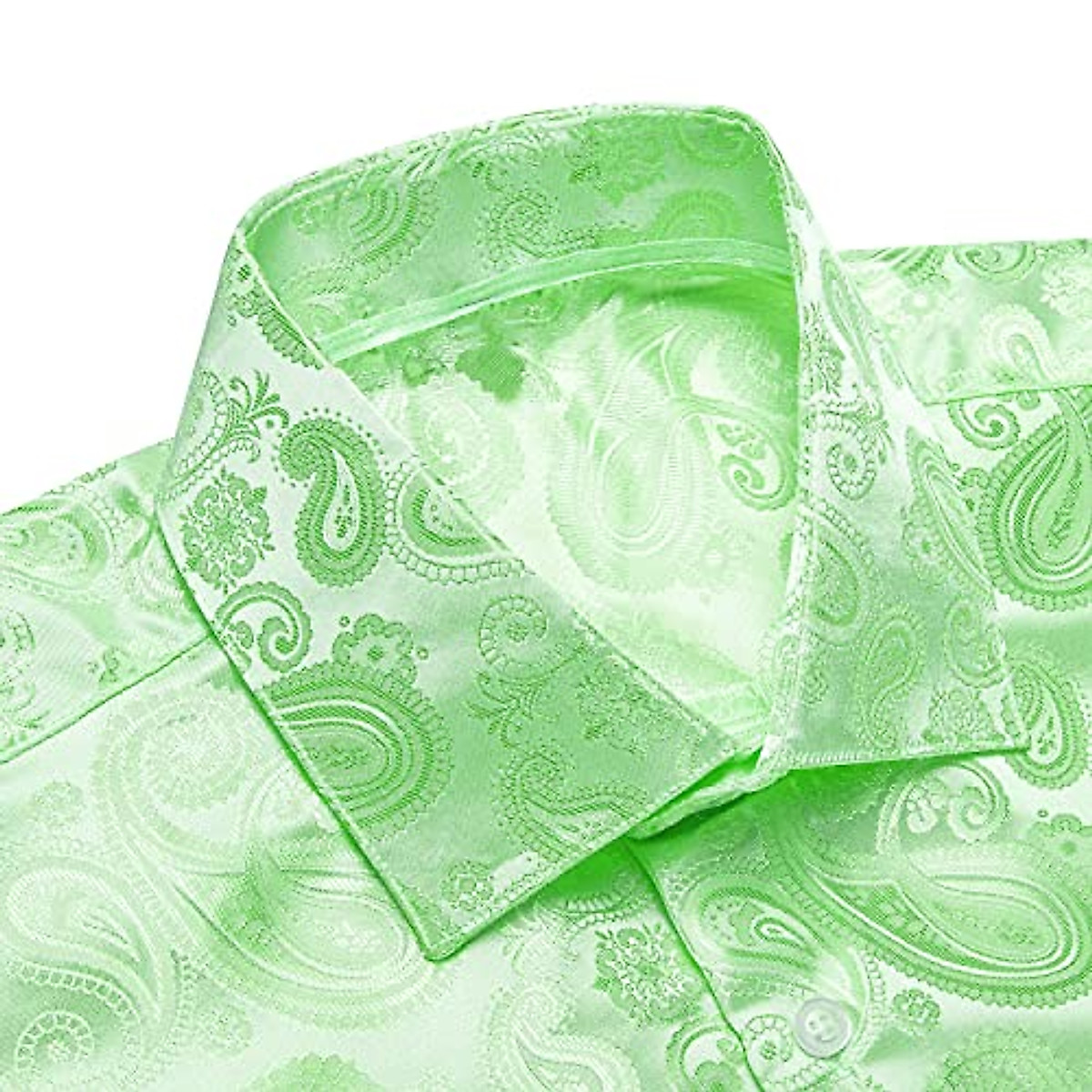 Hi-Tie Light Green Dress Shirt for Men Silk Long Sleeve Paisley Button Down Casual Muscle Fit Spread Collar Shirts 15