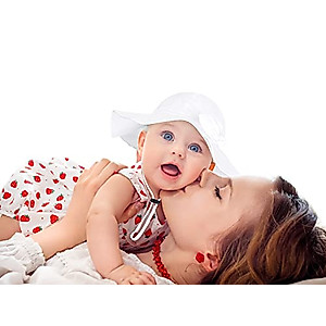 Baby Girl Sun Hat with UPF 50+ Outdoor Adjustable Beach Hat with Wide Brim Bucket Hats (0-6 Months, 1pcs-White, 0_Month)