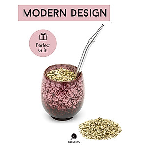 BALIBETOV Yerba Mate Set - Ceramic Mate Cup - Bombilla (Straw) and Cleaning Brush Included - Modern Yerba Mate Gourd - Easy To Clean Mate Gourd for Yerba Mate Loose Leaf Drinking. (Summer)