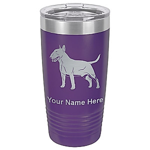 LaserGram 20oz Vacuum Insulated Tumbler Mug, Bull Terrier Dog, Personalized Engraving Included (Dark Purple)