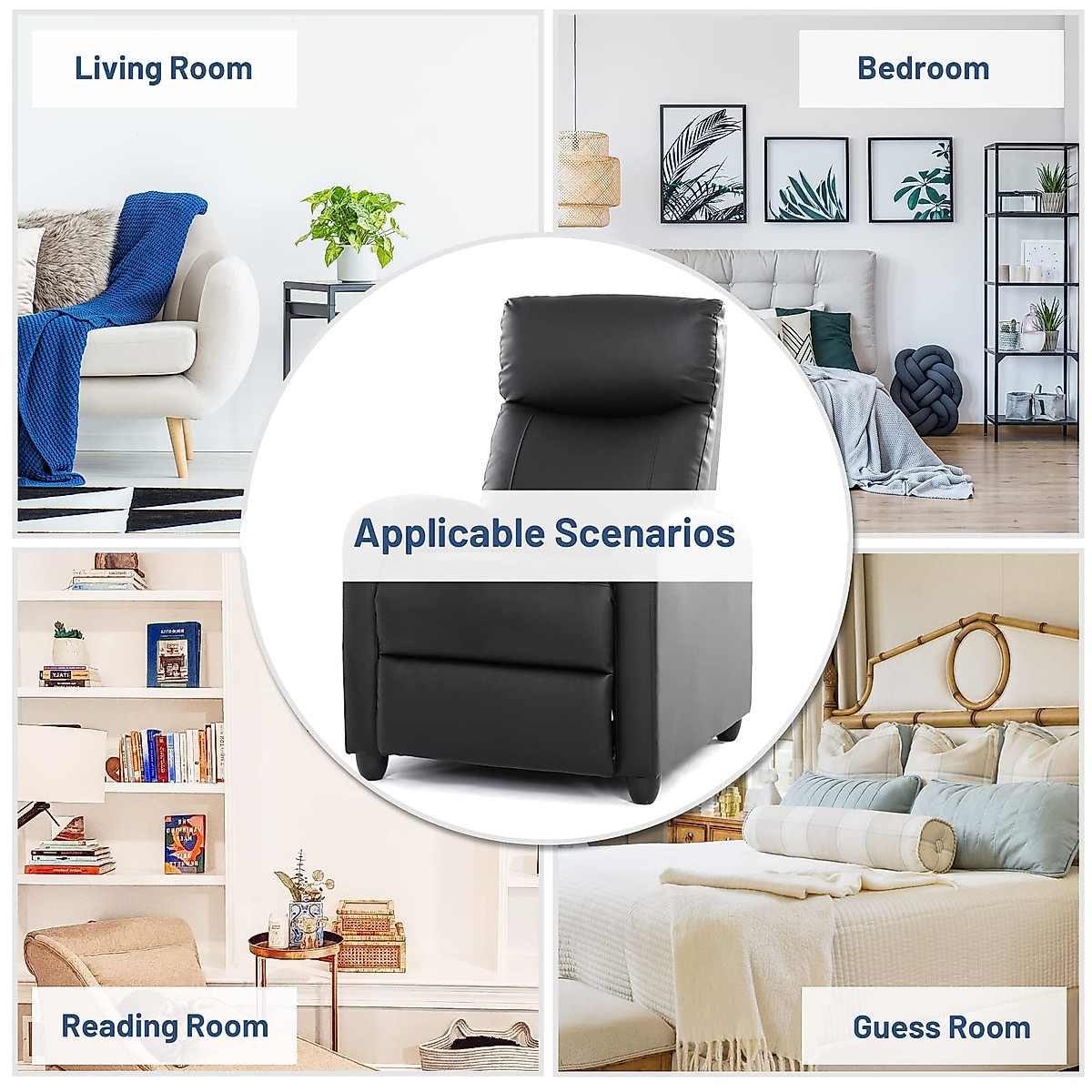 FONTOI Living Room Recliner Chair, Massage Single Sofa Adjustable Home Theater Seating with Thick Cushion and High Back Padded Backrest, 28.7D x 25.9W x 38.7H in, Black