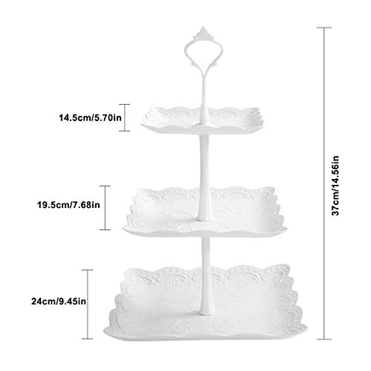 Doryum Three Tiers White Cake Display Stand with Fittings, Plastic Square Cake Stand Display Fruit Plate, Dessert Stand, Cupcake Stand Party Serving Platter Stand for Birthday Weeding Party