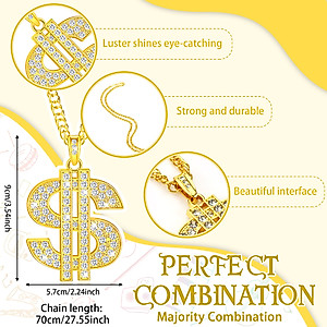 Tatuo 2 Pieces Plated Chain for Men with Dollar Sign Pendant Necklace, Hip Hop Dollar Necklace (Gold,Trendy Style)