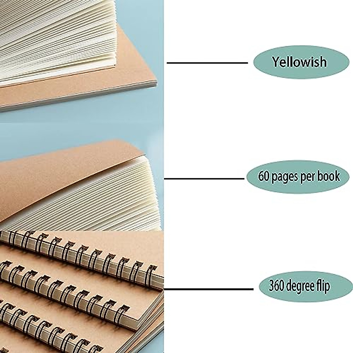 GZTFPQ 2 Pack College Ruled Notebook, Soft Yellow Cover Spiral Notebook, Memo Notepad Sketchbook, Students Office Business Diary Spiral Book Journal,120 Pages, 60 Sheets.