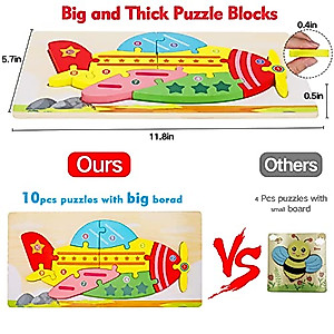 Wooden Toddler Puzzles for Kids Ages 2-4 Montessori Toys for 2 3 4 Year Old Boys Girls Toddler Educational Developmental Toys Gifts Numbers Colors Shapes Early Learning Vehicle Puzzle Toys(3 Packs)