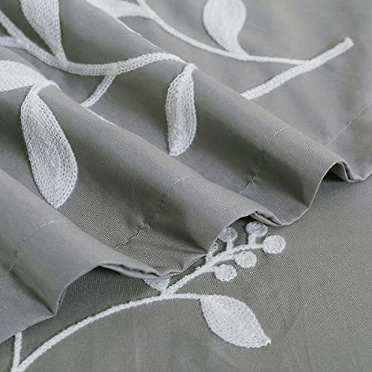 Dykoos Embroidered Soft Brushed Microfiber Duvet Cover Set, Floral Branches, Gray and White, King Size with Zipper Closure and Corner Ties, 1 Duvet Cover and 2 Pillow Shams