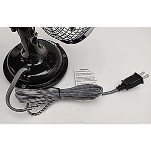 All Metal 8 inch Retro 3-Speed Tilted-Head Oscillation Table Fan Black, Oscillating Cloth Cord