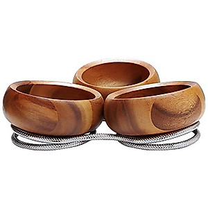 nambe Braid Condiment Server | Serving Bowl for Side Dishes, Dips, Appetizers | Chrome Base | Acacia Wood Dip Bowls | 3 Piece Serving Set | 12-Ounce Bowls