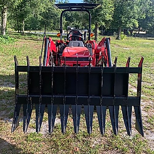 Titan Attachments Skid Steer Root Rake Attachment 72in Wide, Universal Quick Tach Hookup, Root Clearing Brush Rake, Land Clearing Site Prep Implement, Roll Debris, Silage, Brush to Burn Pile