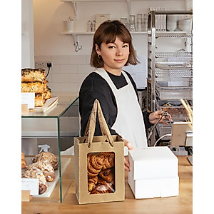 VAGREEZ 15 Pcs Paper Gift Bags with Transparent Window, Kraft Goodie Bags with Handles, Bulk Shopping Bags, Ideal for Halloween, Christmas, Birthday, Wedding, Party Favors, and Bulk Packaging, Brown